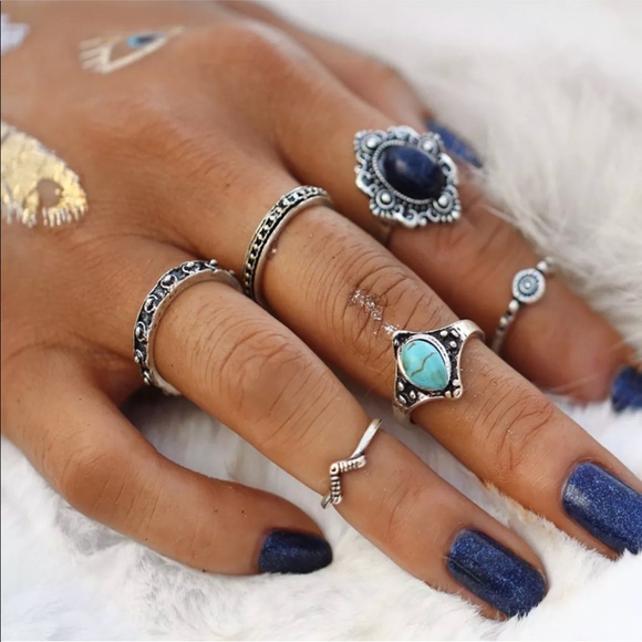 Jewelry | Boho 6pc Silver Ring Set | Poshmark